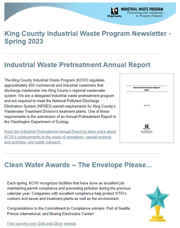 King County Industrial Waste Program Newsletter - King County, Washington